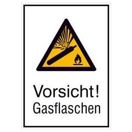 Warn-Kombischild,Folie,Vorsicht! Gasflaschen!,13,1 x 18,5 cm DIN EN ISO 7010 W029 + Zusatztext ASR A1.3 W029 +