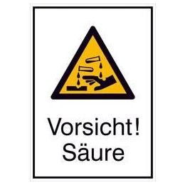 Warn-Kombischild Vorsicht! S&auml;ure Folie selbstklebend (B x H) 131 mm x 185 mm ISO 7010 1 St.