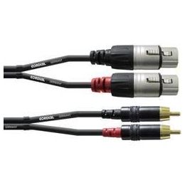 Cordial CFU 3 FC Audio Adapterkabel [2x XLR-Buchse - 2x Cinch-Stecker] 3.00 m Schwarz