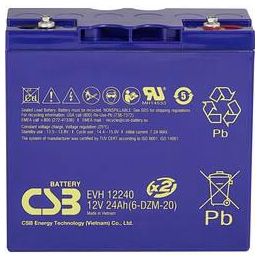 CSB Battery EVH 12240 EVH12240 Bleiakku 12 V 24 Ah Blei-Vlies (AGM) (B x H x T) 181 x 170 x 76 mm M5-Schraubanschluss Zyklenfest, Wartungsfrei, Geringe