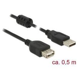 Delock USB-Kabel USB 2.0 USB-A Stecker, USB-A Buchse 0.50 m Schwarz mit Ferritkern 84882