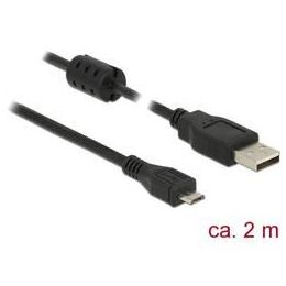 Delock USB-Kabel USB 2.0 USB-A Stecker, USB-Micro-B Stecker 2.00 m Schwarz mit Ferritkern 84903