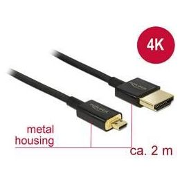 Delock HDMI Anschlusskabel HDMI-A Stecker, HDMI-Micro-D Stecker 2.00 m Schwarz 84783 4K UHD, vergoldete Steckkontakte HDMI-Kabel