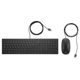 HP Pavilion 400 USB Tastatur, Maus-Set Ergonomisch Deutsch, QWERTZ Schwarz