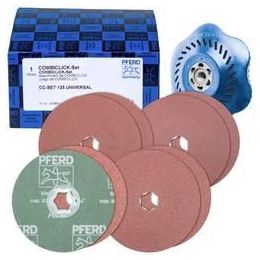 PFERD TOOLS 42098001 COMBICLICK-Fiberscheiben-Set Korund &Oslash;125mm A36, 60, 80, 120 mit CC-H-GT-St&uuml;tzteller f&uuml;r universelle Anwendungen Durchmesser 125 mm