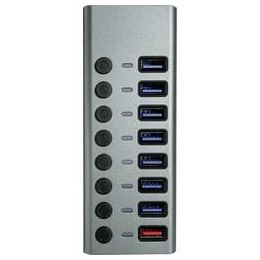 Maxtrack CH11L USB-Hub 8 Port USB-A USB 3.0 5 GBit/s einzeln schaltbar Silber-Grau CH11L