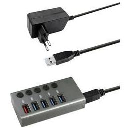 Maxtrack CH10L USB-Hub 5 Port USB-A USB 3.0 5 GBit/s einzeln schaltbar Silber-Grau CH10L