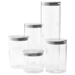 Joseph Joseph Podium Aufbewahrungsbeh&auml;lter 1.9 l, 1.3 l, 0.9 l, 0.9 l, 0.5 l 5er Set Glas, Edelstahl mit Deckel Transparent, Silber 95035
