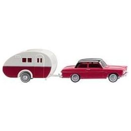 Wiking 020203 H0 PKW Modell Ford Taunus 12M mit Wohnwagen