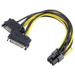 Akasa Strom Adapter [2x SATA-Strom-Stecker 15pol. - 1x PCIe-Stecker 6pol.] 0.15 m Schwarz, Gelb