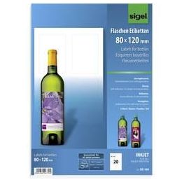 Sigel DE160 Flaschenetiketten 80 x 120 mm Papier Wei&szlig; 20 St. Permanent haftend Tintenstrahldrucker
