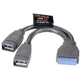 Akasa USB-Kabel USB 3.2 Gen1 Pfostenstecker 19pol., USB-A Buchse 0.15 m Schwarz vergoldete Steckkontakte, UL-zertifiziert AK-CBUB09-15BK
