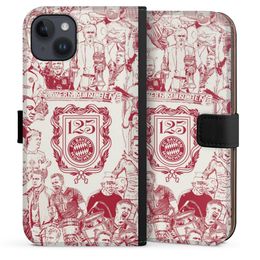 DeinDesign iPhone 14 Plus Handy Klapph&uuml;lle Handyh&uuml;lle aus Kunst Leder schwarz Flip Case Official Licensed Product Fcb 125 Jahre Fc Bayern M&uuml;nchen Sideflip mit 