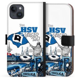 DeinDesign iPhone 14 Plus Handy Klapph&uuml;lle Handyh&uuml;lle aus Kunst Leder schwarz Flip Case Ascent Hamburger Sv Official Licensed Product Sideflip mit langer Lasche