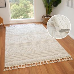 Teppich my home "Bonvo" Gr. 7, beige (creme), B:240cm H:19mm L:320cm, Kunstfaser, Teppiche, mit Fransen, Hoch-Tief-Struktur, Wohnzimmer, Schlafzimmer, Boho-Style