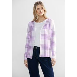 Strickjacke Cecil, Damen, Gr. L (42), lila (sporty lila melange), Stoff, 50% Viskose, 28% Polyester, 22% Nylon, kariert, gerade h&uuml;ftlang, ohne Ausschnitt, B&uuml;ndchen, Strickjacken Strickjacke, in Melange Optik