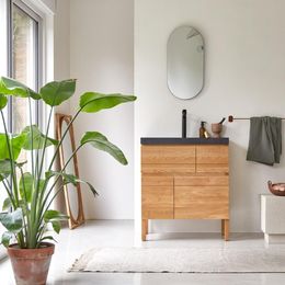 Tikamoon Waschtisch aus Eiche mit Lavastein-Waschbecken Loft Sil Trendy
