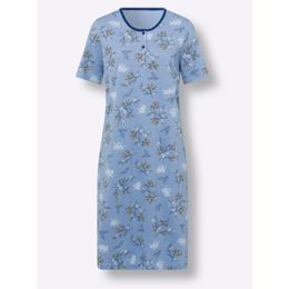 WITT Damen Nachthemd mit Knopfleiste, himmelblau-bedruckt, Gr&ouml;&szlig;e 52/54