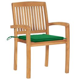 vidaXL Gartenstühle 2 Stk. mit Grünen Kissen Massivholz Teak