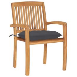 vidaXL Gartenstühle 2 Stk. mit Anthrazit Kissen Massivholz Teak