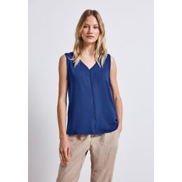 Street One Damen Spitzentop, blau, Gr. 42, unifarben, Jersey, 95% Viskose, 5% Elasthan, Tops, mit V-Ausschnitt
