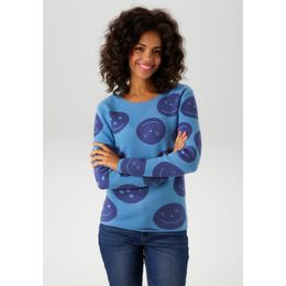 Aniston CASUAL Damen Strickpullover, blau, Gr. 40, gemustert, Strick, Obermaterial: 50% Viskose, 30% Polyester, 20% Nylon, Pullover, mit