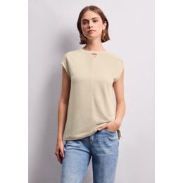 T-Shirt STREET ONE STUDIO, Damen, Gr. 42, velvet cream, Stoff, 80% Polyester, 20% Viskose, unifarben, normal normal, V-Ausschnitt, abgesteppt, Shirts T-Shirt, aus elastischem Materialmix