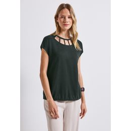 T-Shirt Street One, Damen, Gr. 34, gr&uuml;n (pine grove gr&uuml;n), Stoff, 80% Polyester, 20% Viskose, unifarben, normal normal, V-Ausschnitt, abgesteppt, Shirts T-Shirt, aus elastischem Materialmix