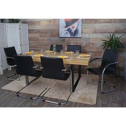 MCW 6er-Set Esszimmerstuhl Perm, Freischwinger K&uuml;chenstuhl Lehnstuhl Stuhl, Stahl ~ schwarz