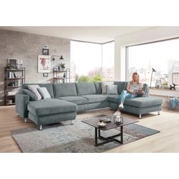 Wohnlandschaft DIE PLANBAR, B:346cm H:82cm T:220cm, blau, 100% Polyester, Sofas, "MP-IN19027 U-Form", wahlweise mit Bettfunktion, frei im Raum