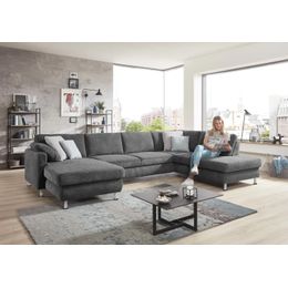 Wohnlandschaft DIE PLANBAR, B:346cm H:82cm T:220cm, grau, 100% Polyester, Sofas, "MP-IN19027 U-Form", wahlweise mit Bettfunktion, frei im Raum