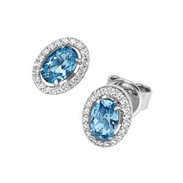 Damen Paar Ohrstecker "Ziersteine, Zirkonia wei&szlig;, Silber 925", Silber 925 (Sterlingsilber), blau, Giorgio Martello MILANO, Silber 925