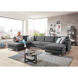 Wohnlandschaft DIE PLANBAR, B:346cm H:82cm T:220cm, grau, 100% Polyester, Sofas, "MP-IN19027 U-Form", wahlweise mit Bettfunktion, frei im Raum