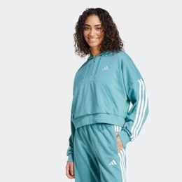 Kapuzensweatshirt adidas Sportswear "W 3S FT QZ HD", Damen, Gr. L, weiß (powder teal, weiß), Obermaterial: 55% Baumwolle, 36% Polyester, 9% Viskose, Sweatshirts