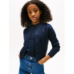 Tommy Hilfiger M&auml;dchen Strickjacke "POINTELLE CARDIGAN LS", blau, Gr. 7, unifarben, Strick, Obermaterial: 100% Baumwolle, Strickjacken, f&uuml;r Kinder