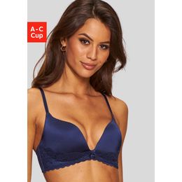 Lascana Damen Push-up-BH, Gr. 70, blau, Microtouch, Obermaterial: 60% Polyamid, 35% Polyester, 5% Elasthan, BHs, ohne Bügel, mit extra flachen Kanten