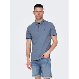 Only & Sons ONLY & SONS Herren Poloshirt "ONSFLETCHER SLIM SS POLO NOOS", grau, Gr. XL, unifarben mit Farbeinsatz, Piqué, Obermaterial: 100% Baumwolle, Shirts