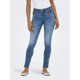Only Damen Skinny-fit-Jeans "ONLWAUW MW ZIP SK ANK DNM BOX", blau, Gr. S, unifarben, Denim/Jeans, Obermaterial: 64% Baumwolle, 31% Polyester, 3%