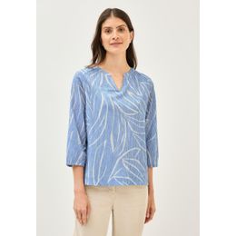 Shirtbluse Cecil, Damen, Gr. XXL (46), deep pastel blau, Web, 80% Baumwolle, 20% Polyester, bedruckt, klassisch normal, Rundhals, Bündchen, Blusen, mit geschlitztem Rundhalsausschnitt