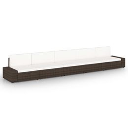 5-tlg. Garten-Lounge-Set mit Kissen Braun Poly Rattan