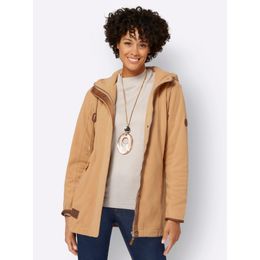 WITT Damen Kapuzenfleecejacke mit verdecktem Rei&szlig;verschluss, camel, Gr&ouml;&szlig;e 40