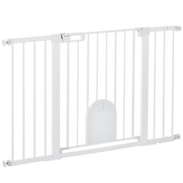 PawHut Türschutzgitter Treppenschutzgitter Hunde Absperrgitter Schutzgitter für Haustier Hundegitter Klemmbefestigung Metall ABS Weiß 75-131 x 76 cm