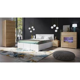 Schlafzimmer Komplett Set 5 tlg LABRI Weiss- Sonoma Eiche matt