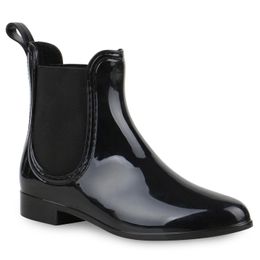 Mytrendshoe Damen Gummistiefel Stiefeletten Chelsea Boots Regenschuhe 811790, Farbe: Schwarz, Größe: 36