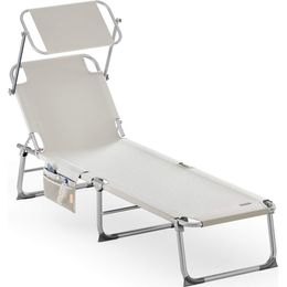 Casaria® Sonnenliege Klappbar Wetterfest Alu Gartenliege Mit Dach Seitentasche 150kg Belastbar 190x60cm Liegestuhl Relaxliege Garten Klappliege Creme