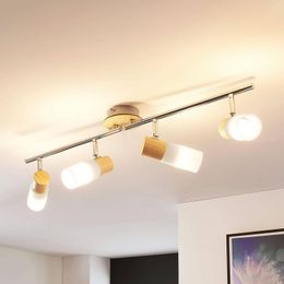 LINDBY Deckenstrahler Christoph, 68 cm, 4-flg., Holz, Glas