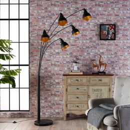 LINDBY Stehlampe Lira, 5-flg., Höhe 205 cm, schwarz, gold