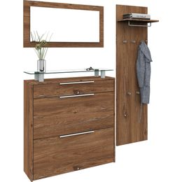 borchardt Möbel Garderoben-Set BORCHARDT MÖBEL "Oliva", braun (vintage eichefarben), Kastenmöbel-Sets, (3-tlg.), mit hängendem Schuhschrank, Paneel und Spiegel