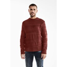 Strickpullover Street One MEN, Damen, Gr. XXL46, rot (rusty rot), Web, 60% Baumwolle, 40% Polyacryl, unifarben, normal normal, Rundhals, Bündchen, Pullover Strickpullover, mit Struktur