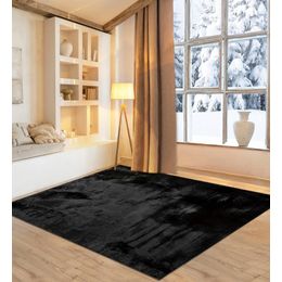 Fellteppich my home, B:90cm H:30mm L:160cm, schwarz, Polyester, Teppiche, "Guidel", Kunstfell, Kuschelteppich, Uni Farben, super weich, Wohnzimmer